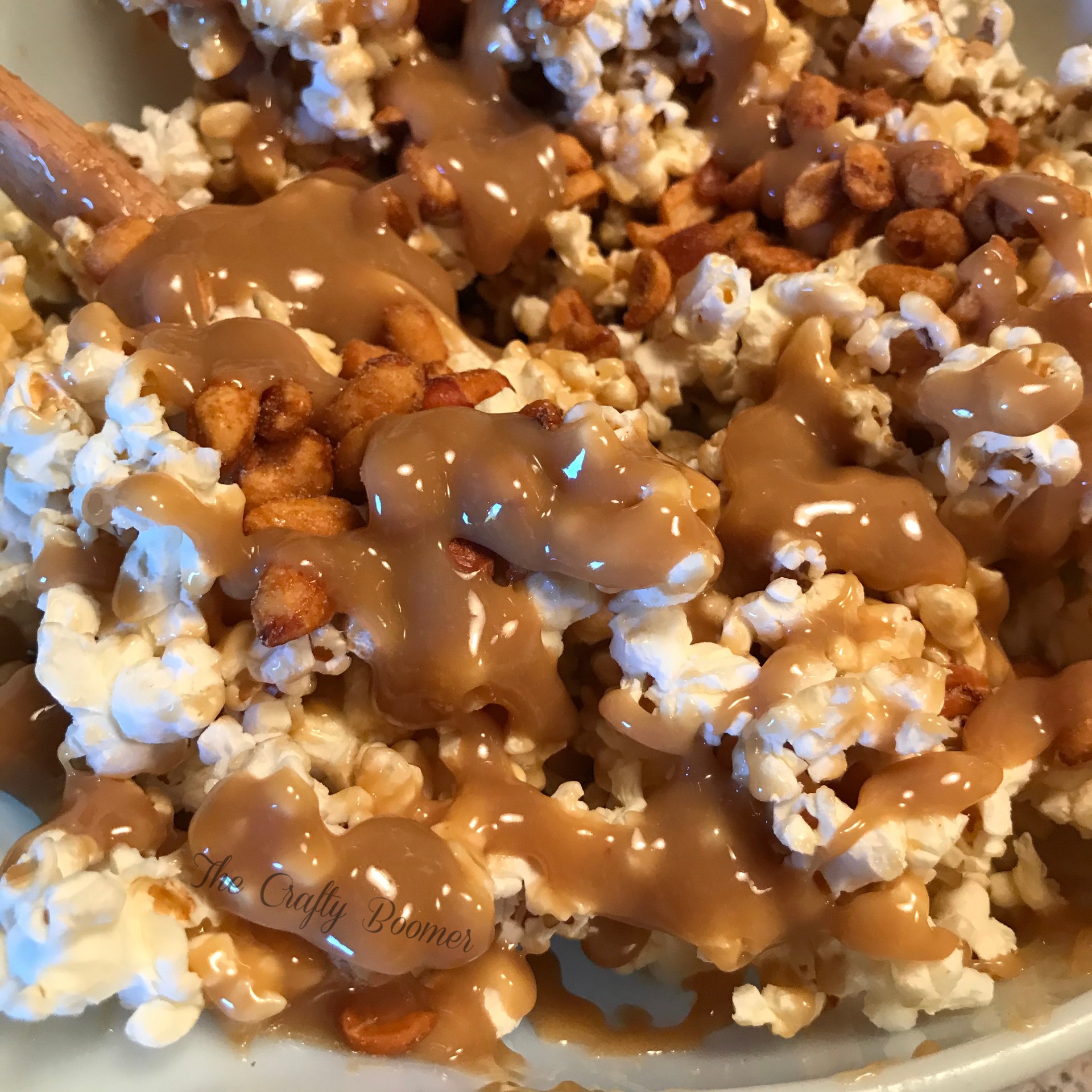 Caramel Coated Nutty Popcorn · The Crafty Boomer